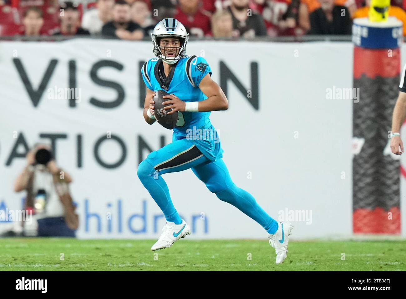 Carolina Panthers quarterback Bryce Young (9) looks for an open ...