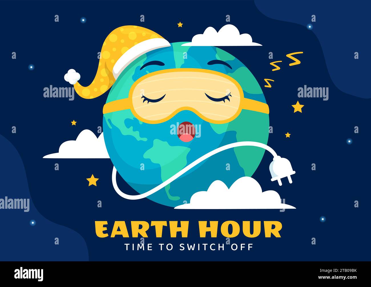Happy Earth Hour Day Vector Illustration with Cloud, Light bulb, World ...