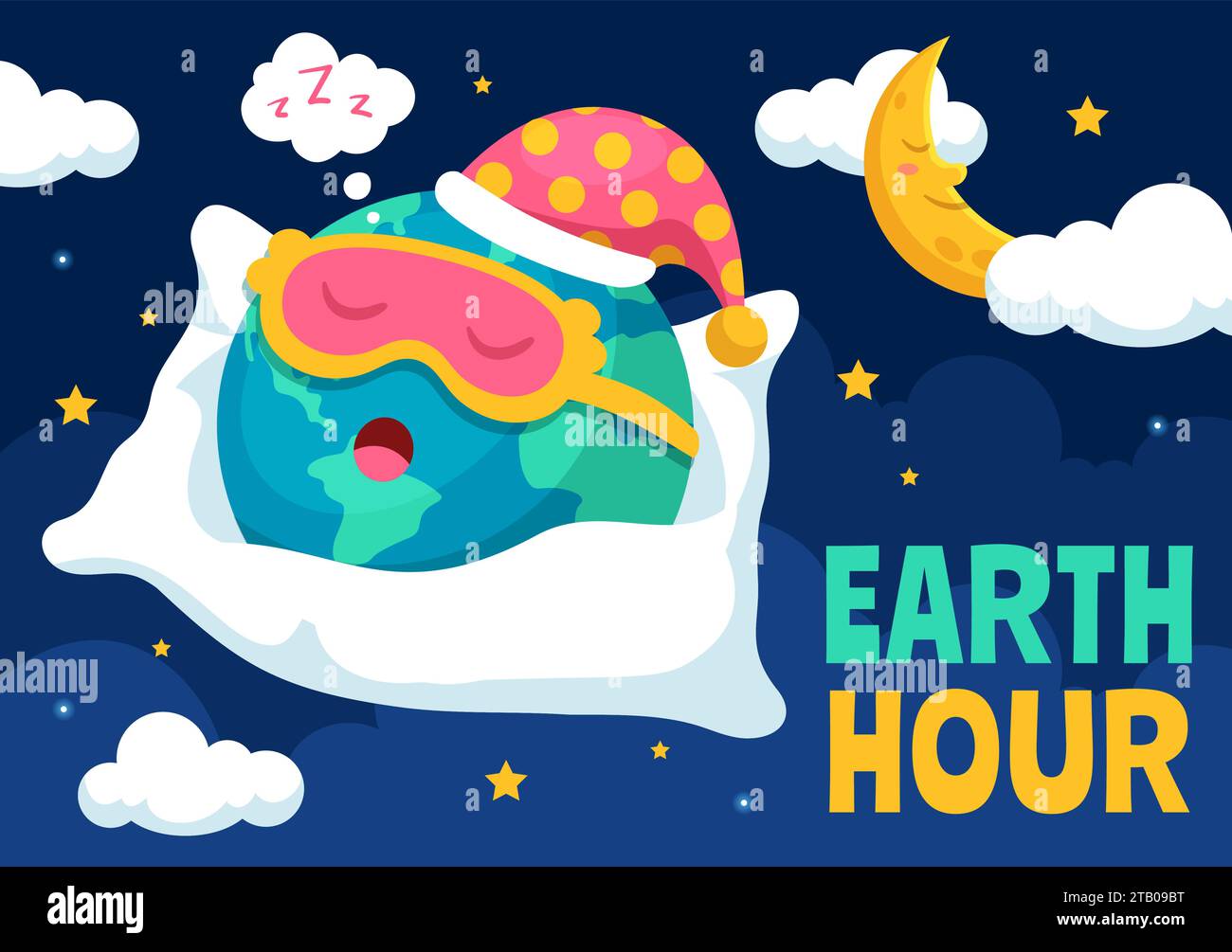 Happy Earth Hour Day Vector Illustration with Cloud, Light bulb, World ...