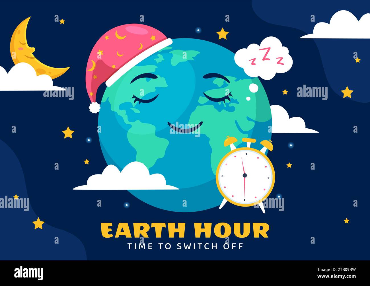 Happy Earth Hour Day Vector Illustration with Cloud, Light bulb, World ...