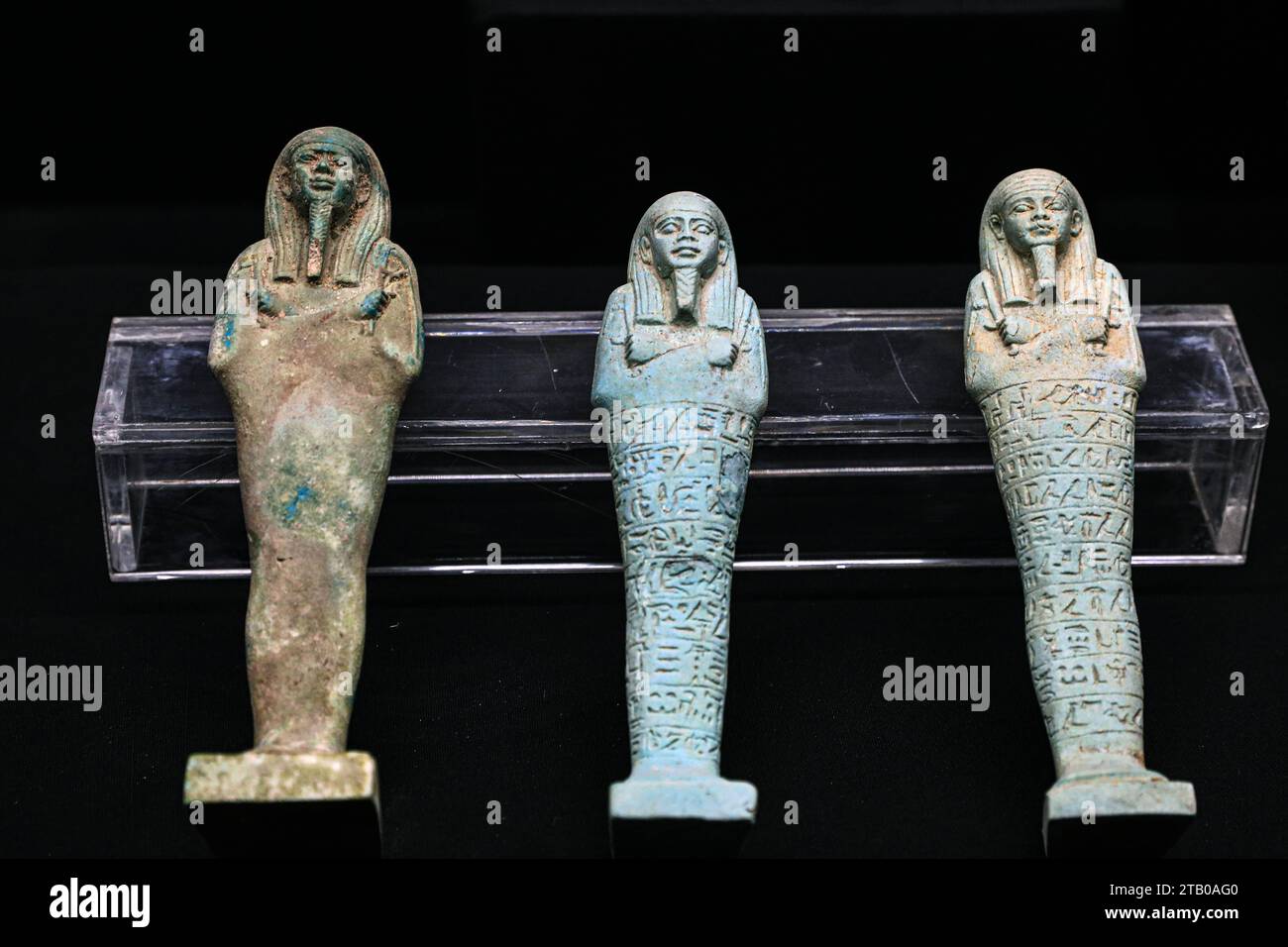 Cairo, Egypt. 3rd Dec, 2023. Statues are on display at the newly ...