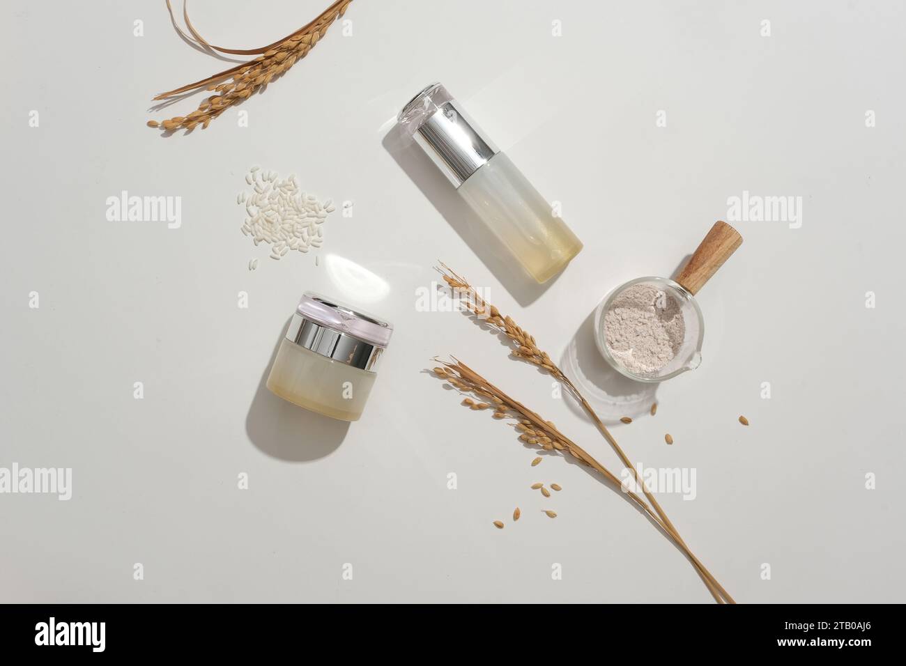 Cosmetic set with delicate design displayed on a white background with ...