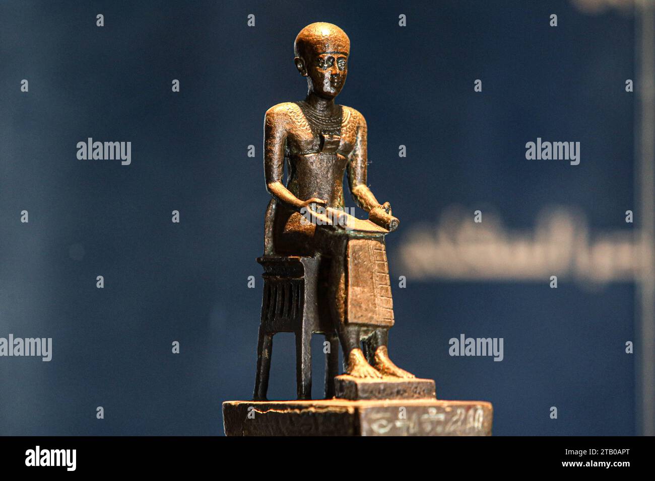 Cairo, Egypt. 3rd Dec, 2023. A statue is on display at the newly-restored Imhotep Museum at ...