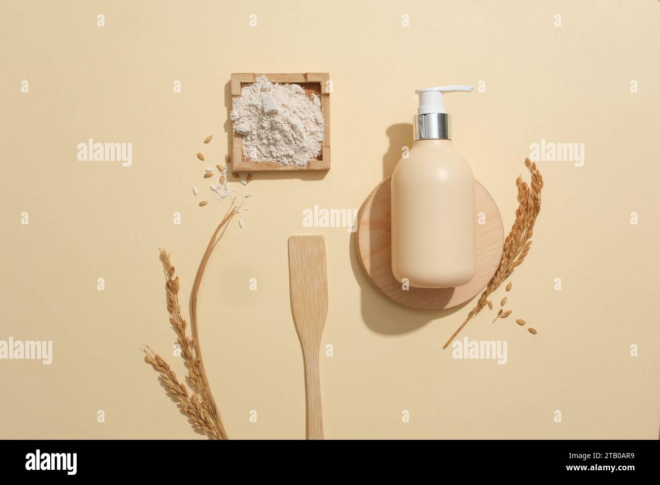 Rice bran is commonly used in the beauty industry. Cosmetic mockups ...