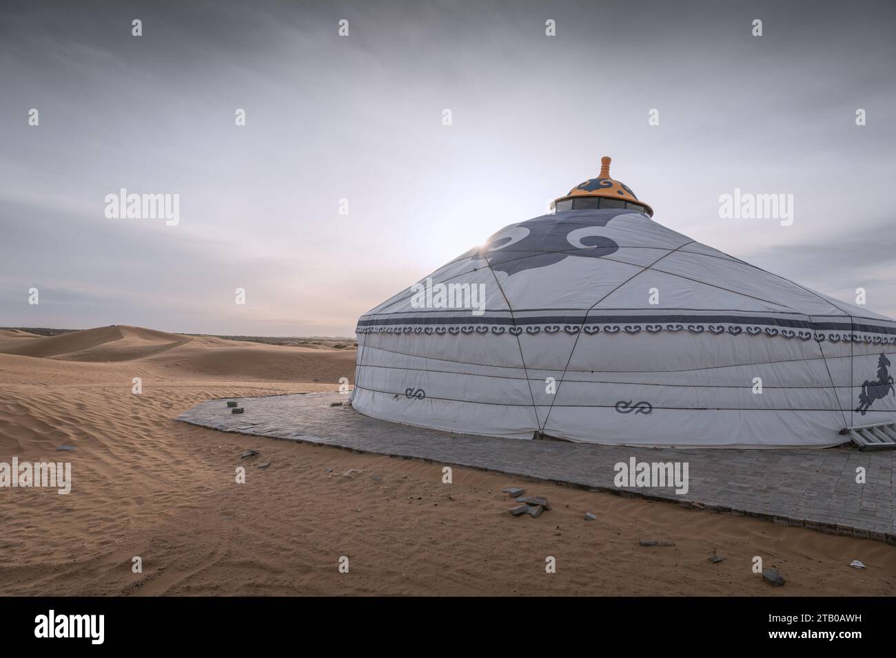 Mongolian Yurt in the Gobi Desert, Baotou, Inner Mongolia. Sunset sky ...