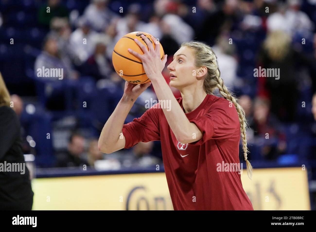 Stanford forward Cameron Brink shoots during warm ups before an NCAA ...