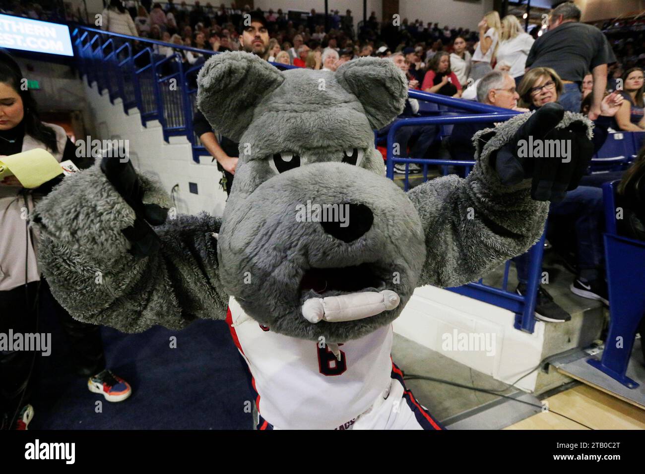 Gonzaga mascot Spike the Bulldog gestures for a photograph during the ...
