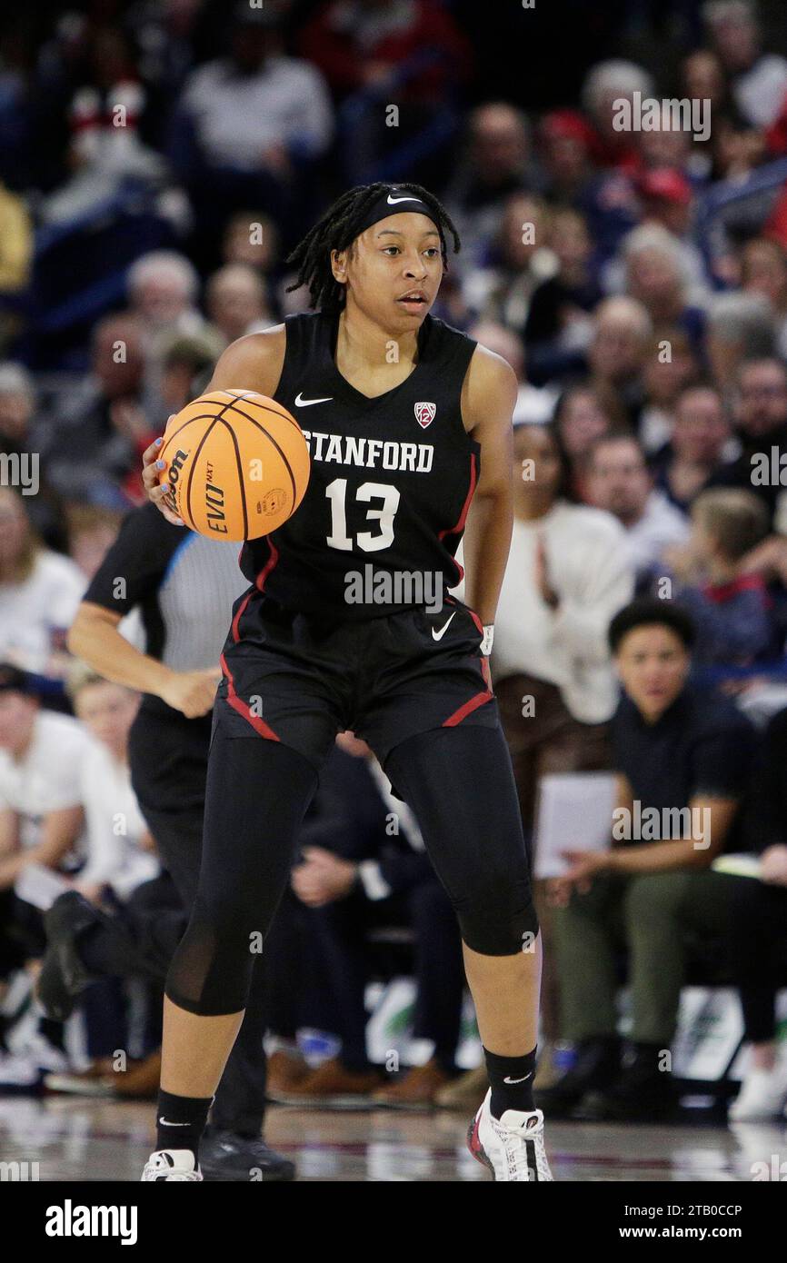 Stanford guard Chloe Clardy controls the ball during the second half of ...