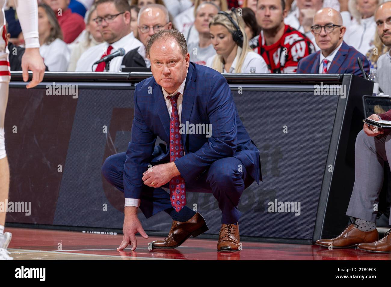 Wisconsin Badgers Head Coach Greg Gard looks on during an NCAA college ...
