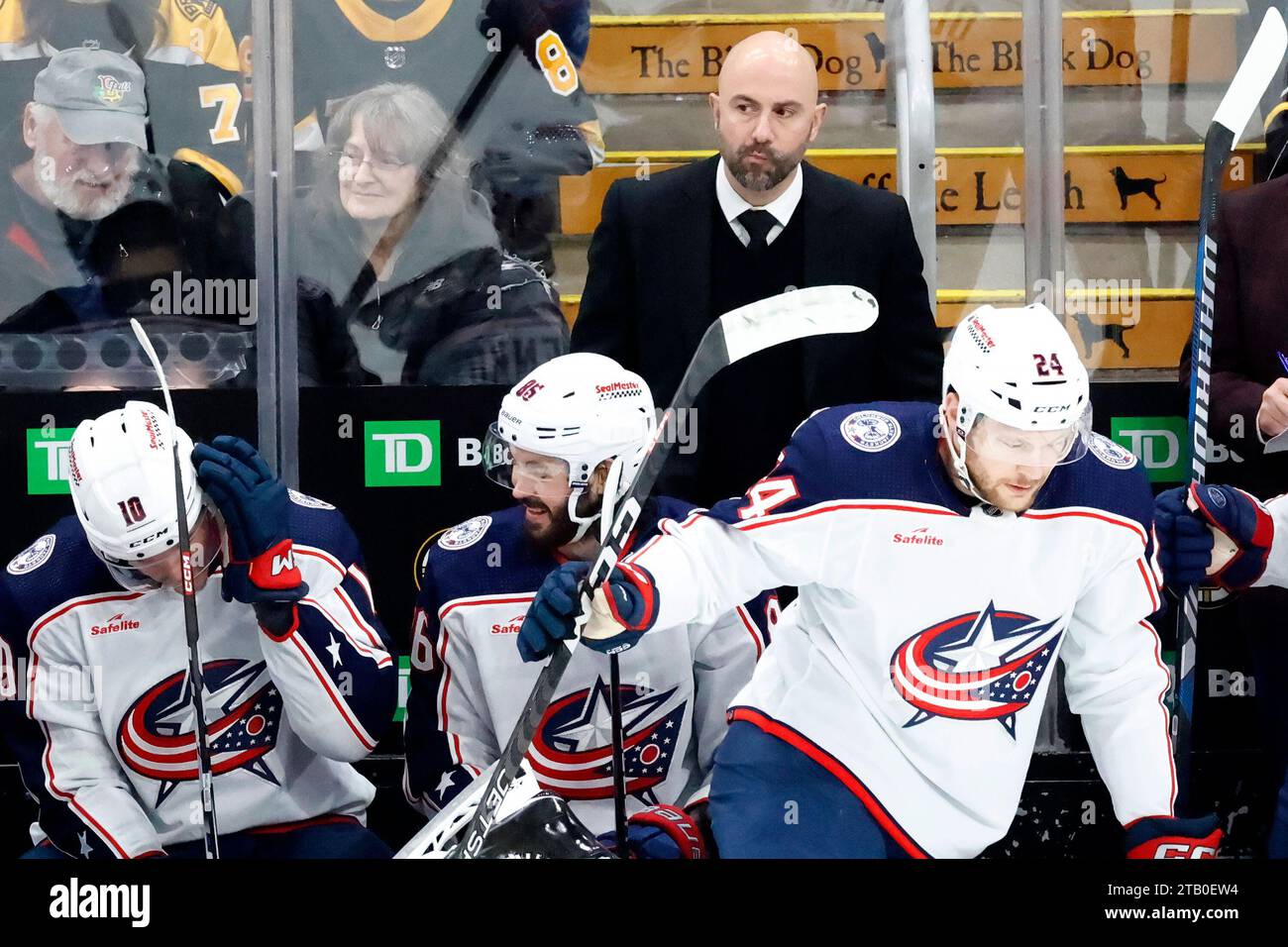 Columbus Blue Jackets head coach Pascal Vincent looks on from the bench ...