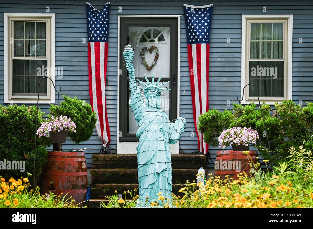 House decorated with the Statue of Liberty during the Bristol, Rhode ...