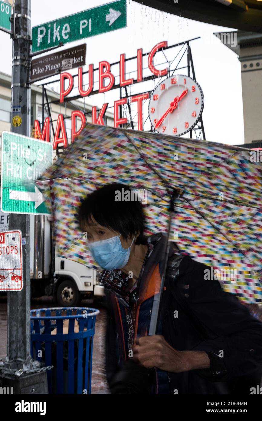 Seattle, USA. 26th Sep, 2023. Pike Place Market rain Stock Photo - Alamy