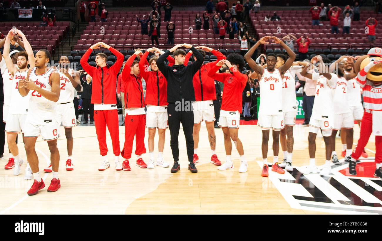 Columbus, Ohio, USA. 3rd Dec, 2023. The Ohio State Buckeyes celebrate ...