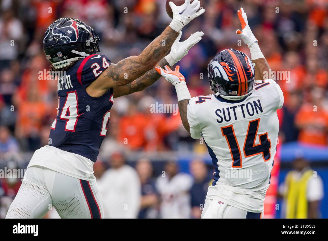 December 3, 2023: Houston Texans cornerback Derek Stingley Jr. (24) intercepts a pass intended ...