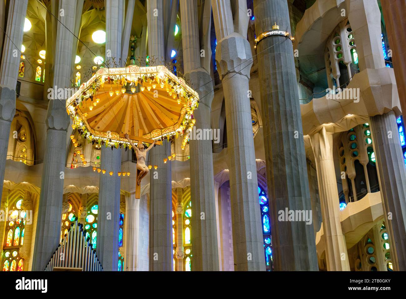 La Sagrada Família high altar baldachin with Jesus Christ on the cross ...