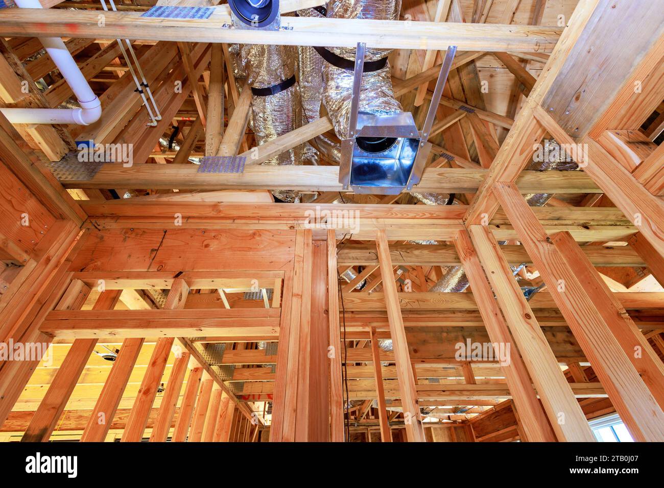 Installing HVAC conditioning, ventilation system of air metal duct ...