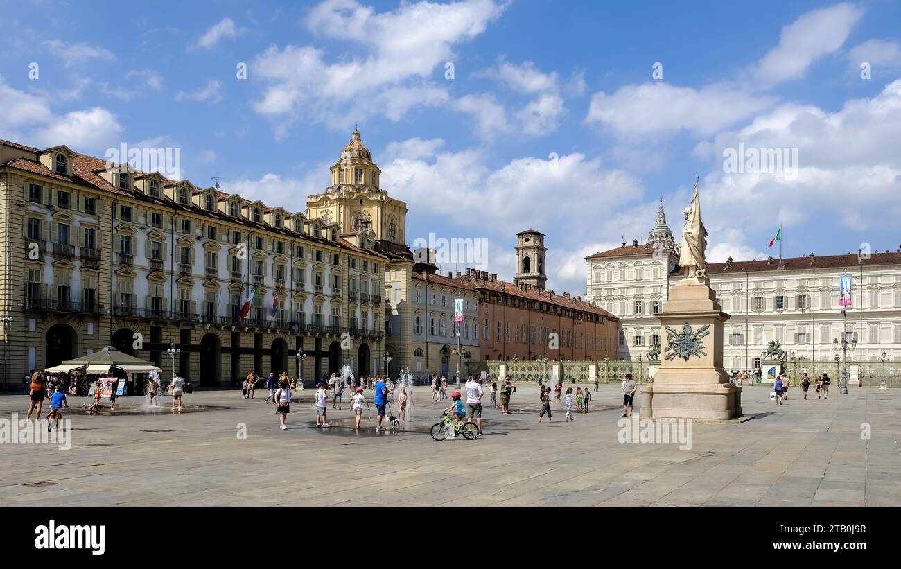 View of Piazza Castello, a city square in the city center of Turin ...