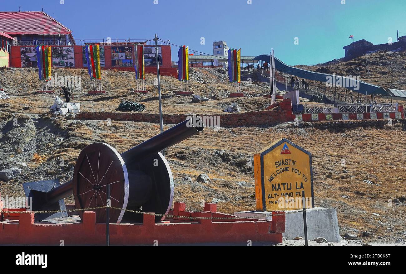 india china international border at nathu la pass, the high-altitude mountain pass is located in ...
