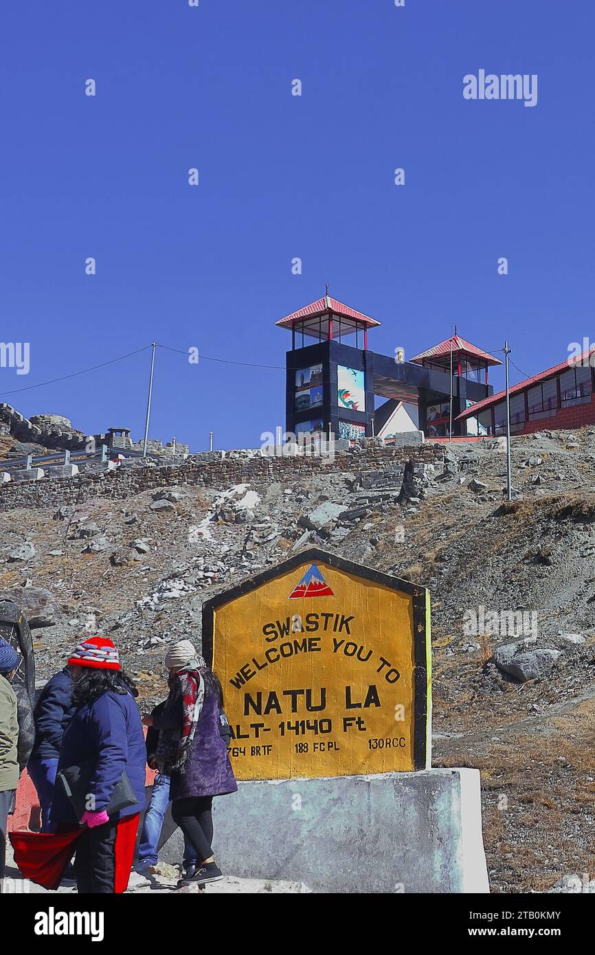 india china international border at nathu la pass, the high-altitude mountain pass is located in ...