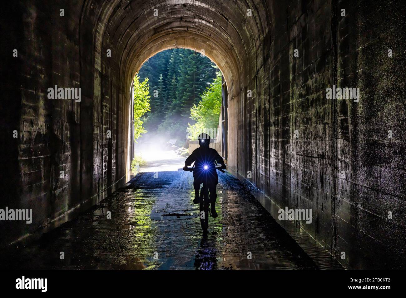 Bicycle in the St. Paul Pass Tunnel along the Hiawatha Scenic Bike Trail, Montana and Idaho, USA ...