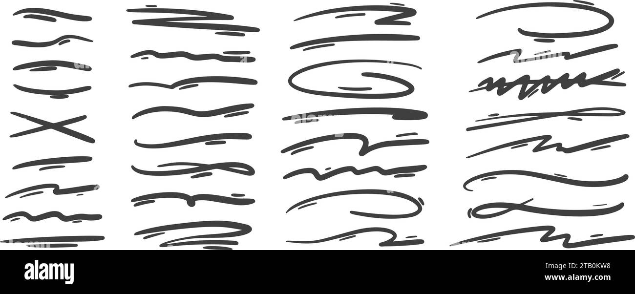 Pen strike line. Strikethrough marker scribble. Pencil and brush stroke ...