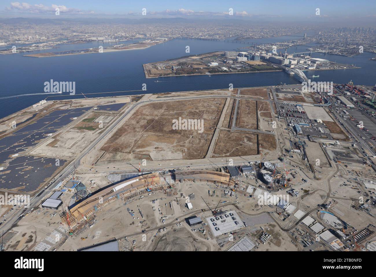 An aerial photo shows an artificial island Yumeshima in Osaka City on ...