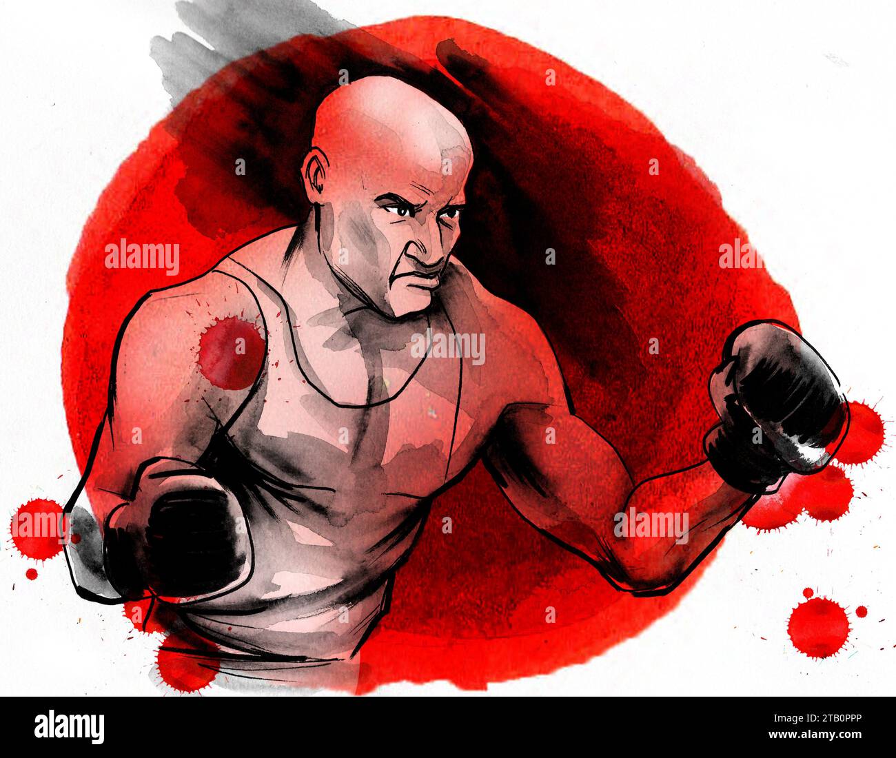 Boxing athlete. Hand-drawn ink and watercolor sketch Stock Photo - Alamy