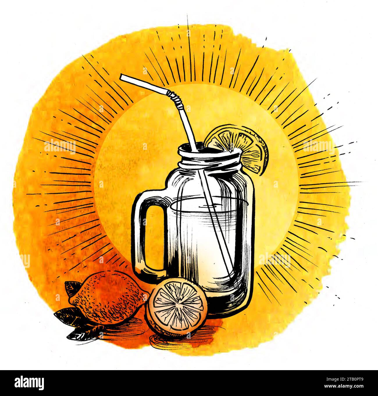 Lemonade jar. Hand-drawn ink and watercolor sketch Stock Photo - Alamy