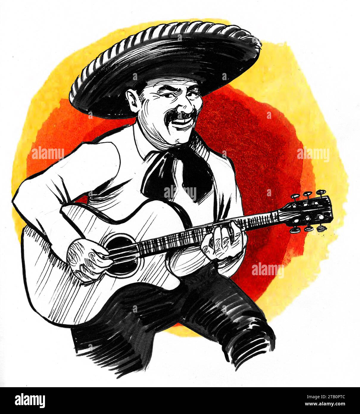 Mexican musician. Hand-drawn ink and watercolor sketch Stock Photo - Alamy