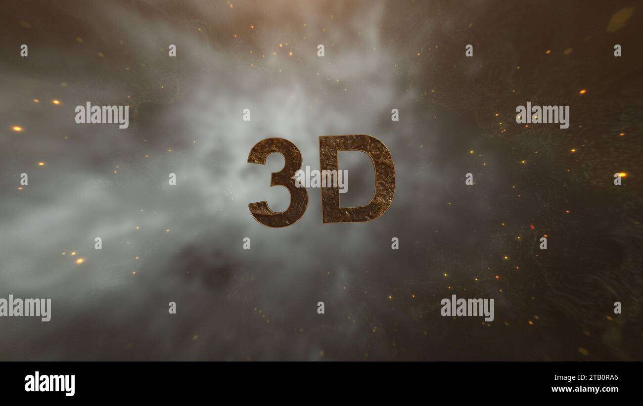 Abstract 3D word Animation with fire and gold particles Stock Photo - Alamy