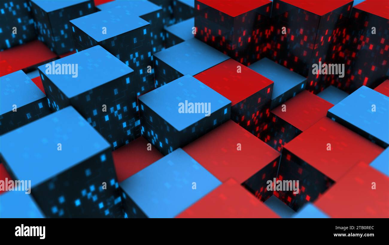 Abstract 3D Cube or Blocks with Neon Lights Stock Photo - Alamy