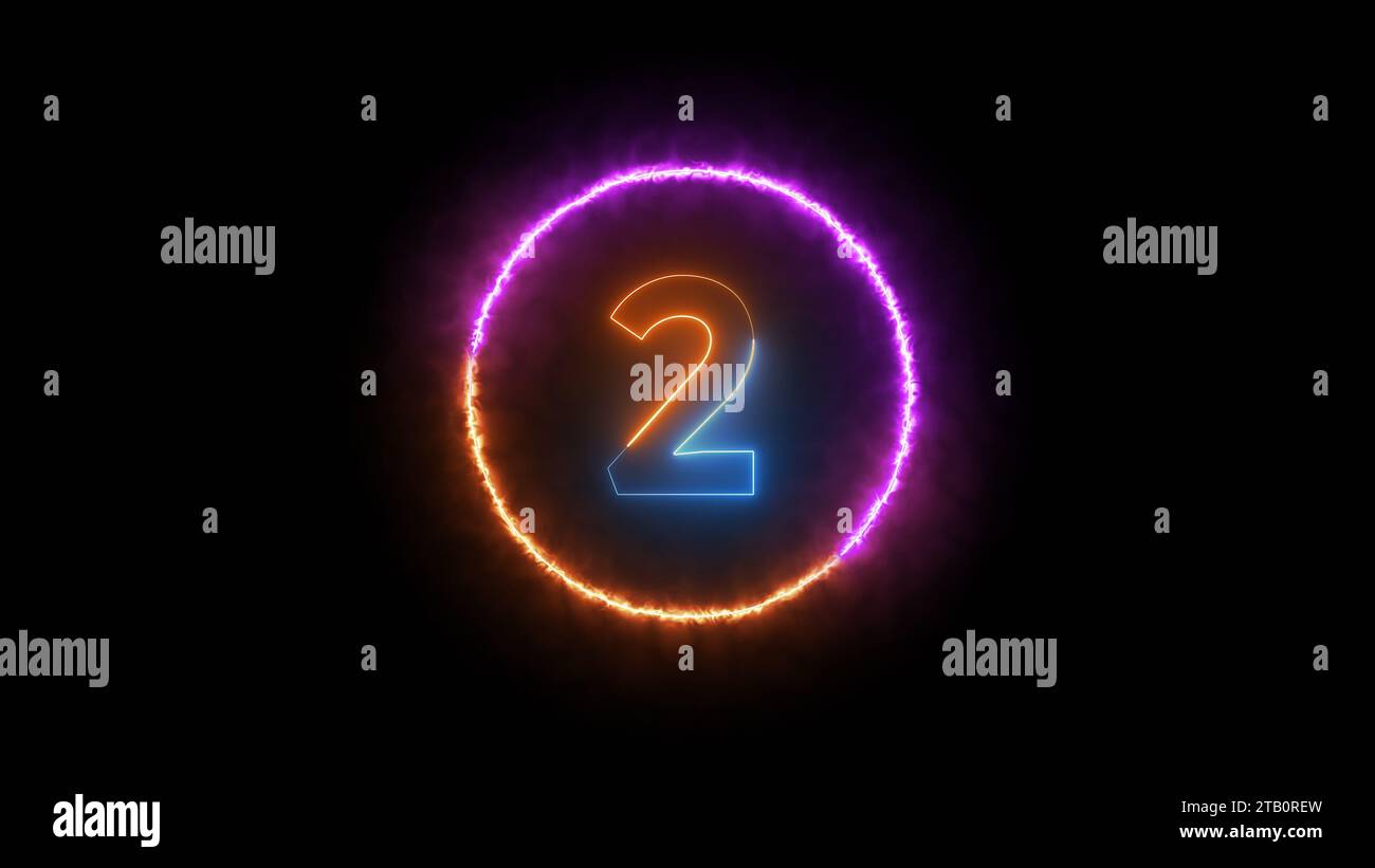 Number two glowing in the dark orange blue neon light Stock Photo - Alamy