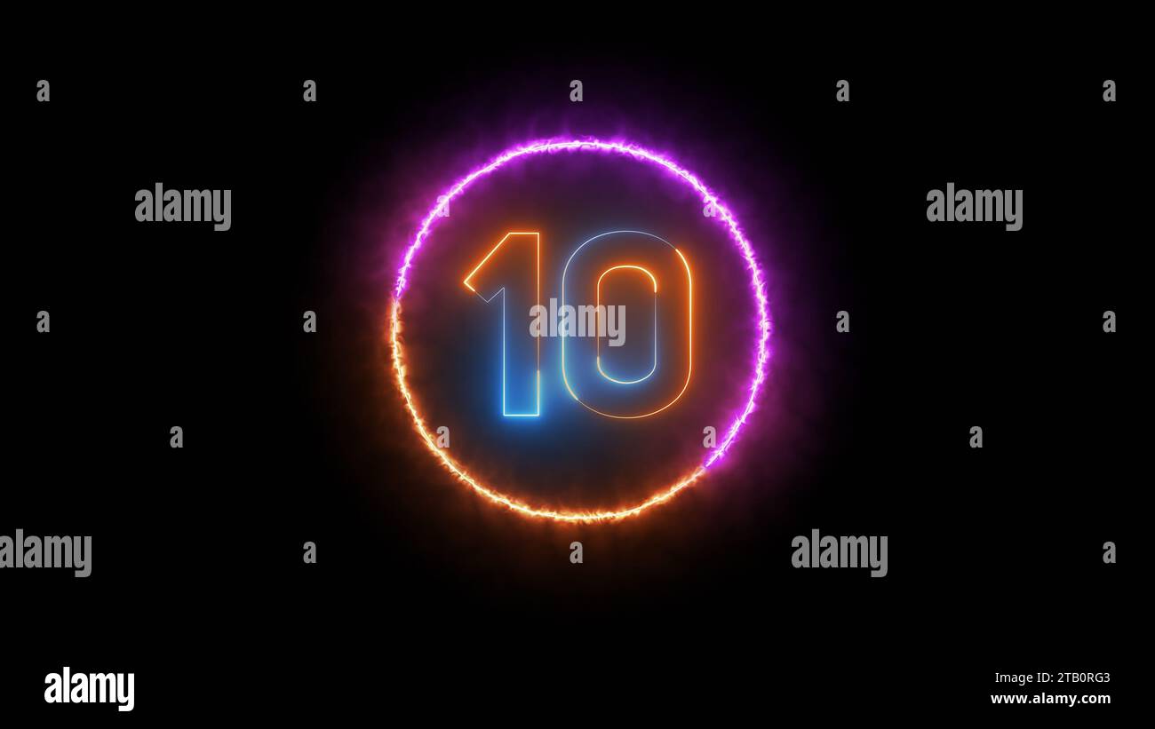Number ten glowing in the dark orange blue neon light Stock Photo - Alamy