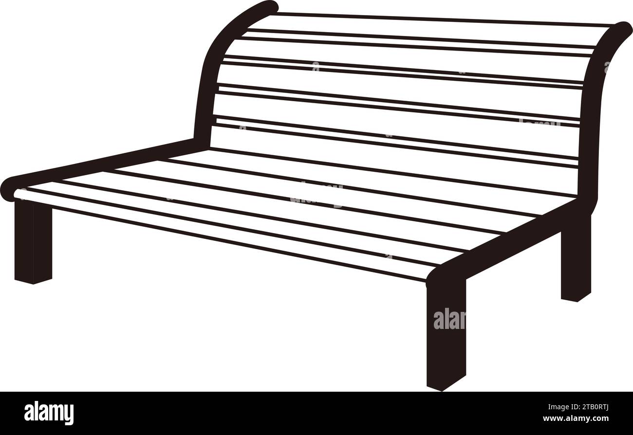 A wooden bench like the one you find in a park. Monochrome line drawing ...