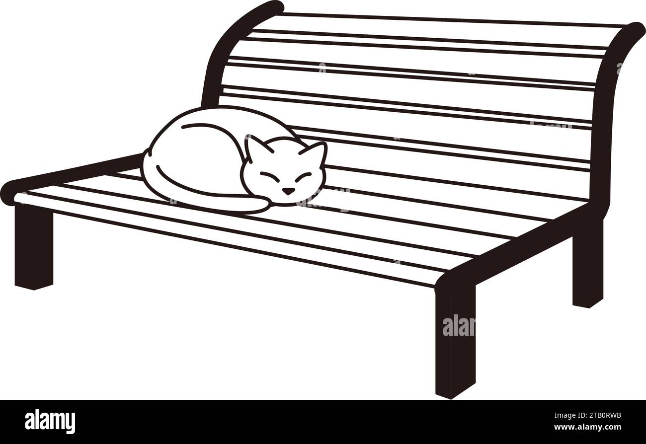 A Cat Curled Up And Sleeping On A Bench Monochrome Line Drawing Stock Vector Image And Art Alamy