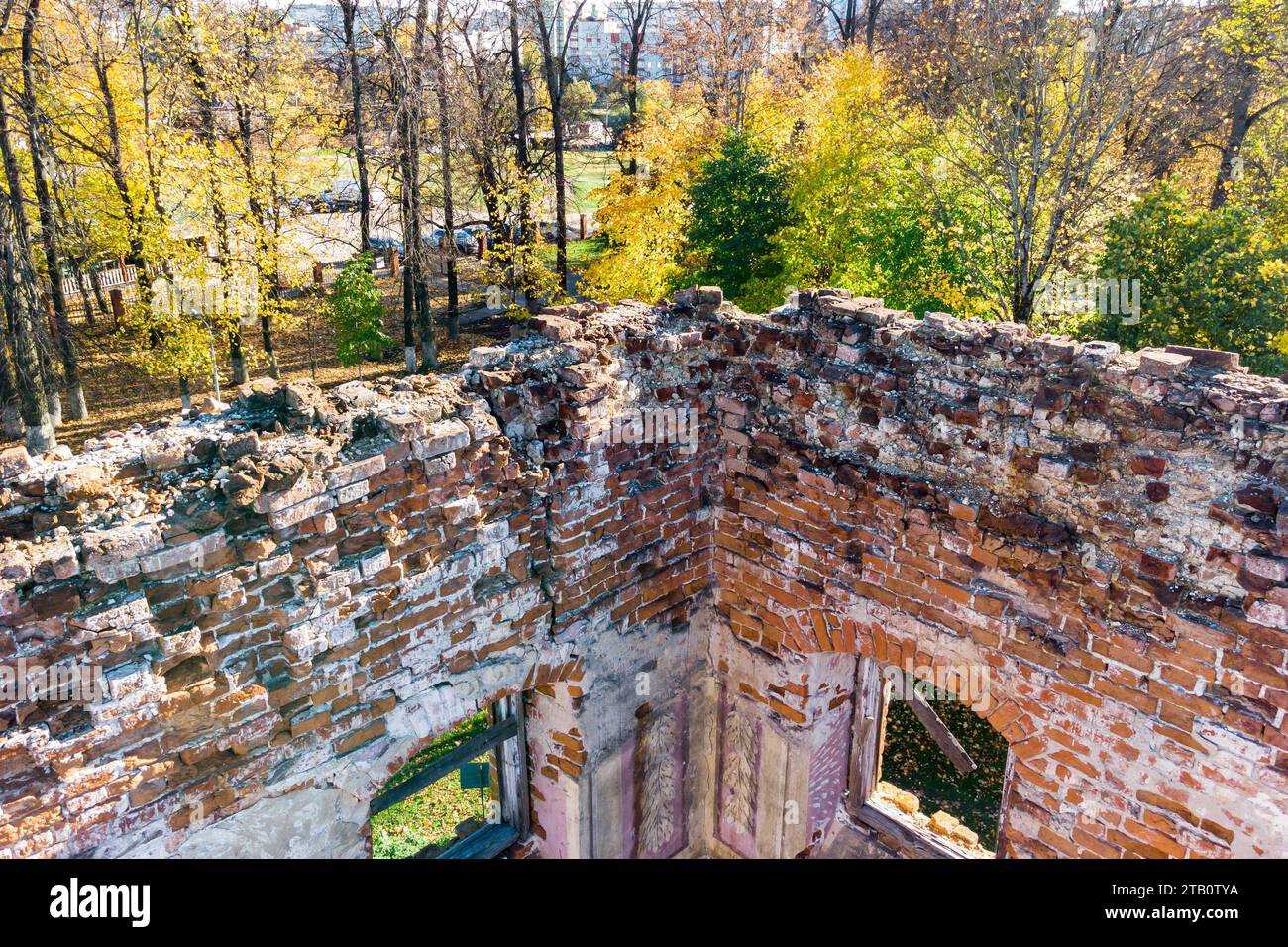 The brickwork of the wall of an ancient building without a roof ...