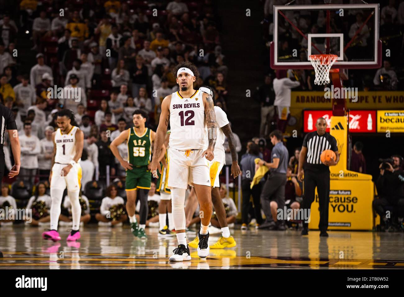 Arizona State Sun Devils guard Jose Perez (12) walks back after a ...