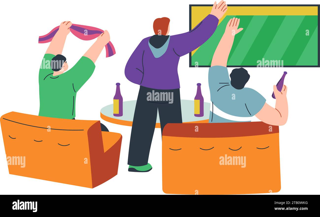 Men friends watching football in pub or bar vector Stock Vector Image ...