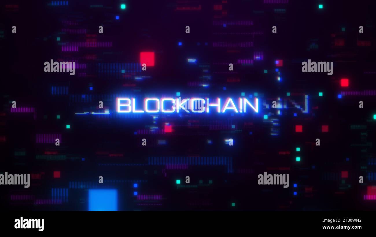 Blockchain word with digital glitch Stock Photo - Alamy