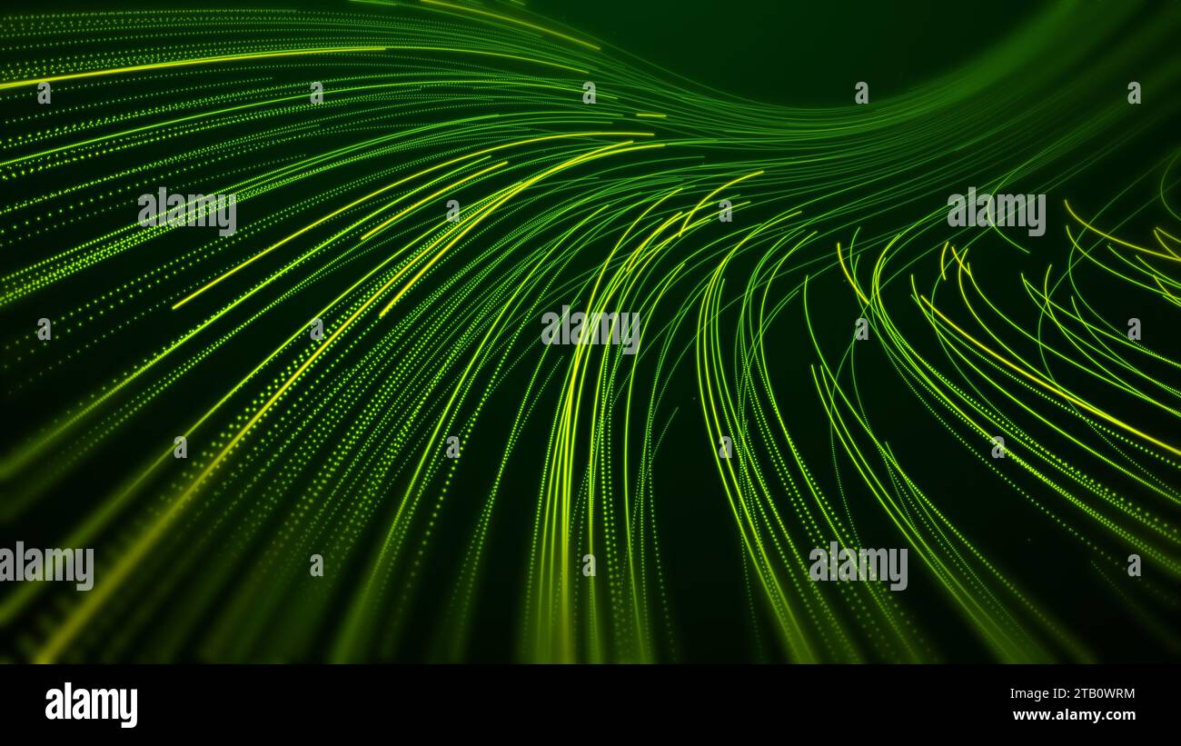 Abstract Green particle light trails on dark background Stock Photo - Alamy