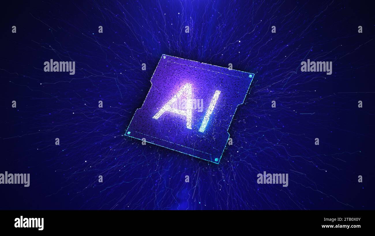 Concept for artificial intelligence, animation of particles and AI logo ...