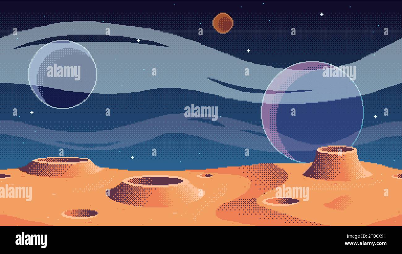 Pixel art planet surface background. Cosmic game location. Outer space ...