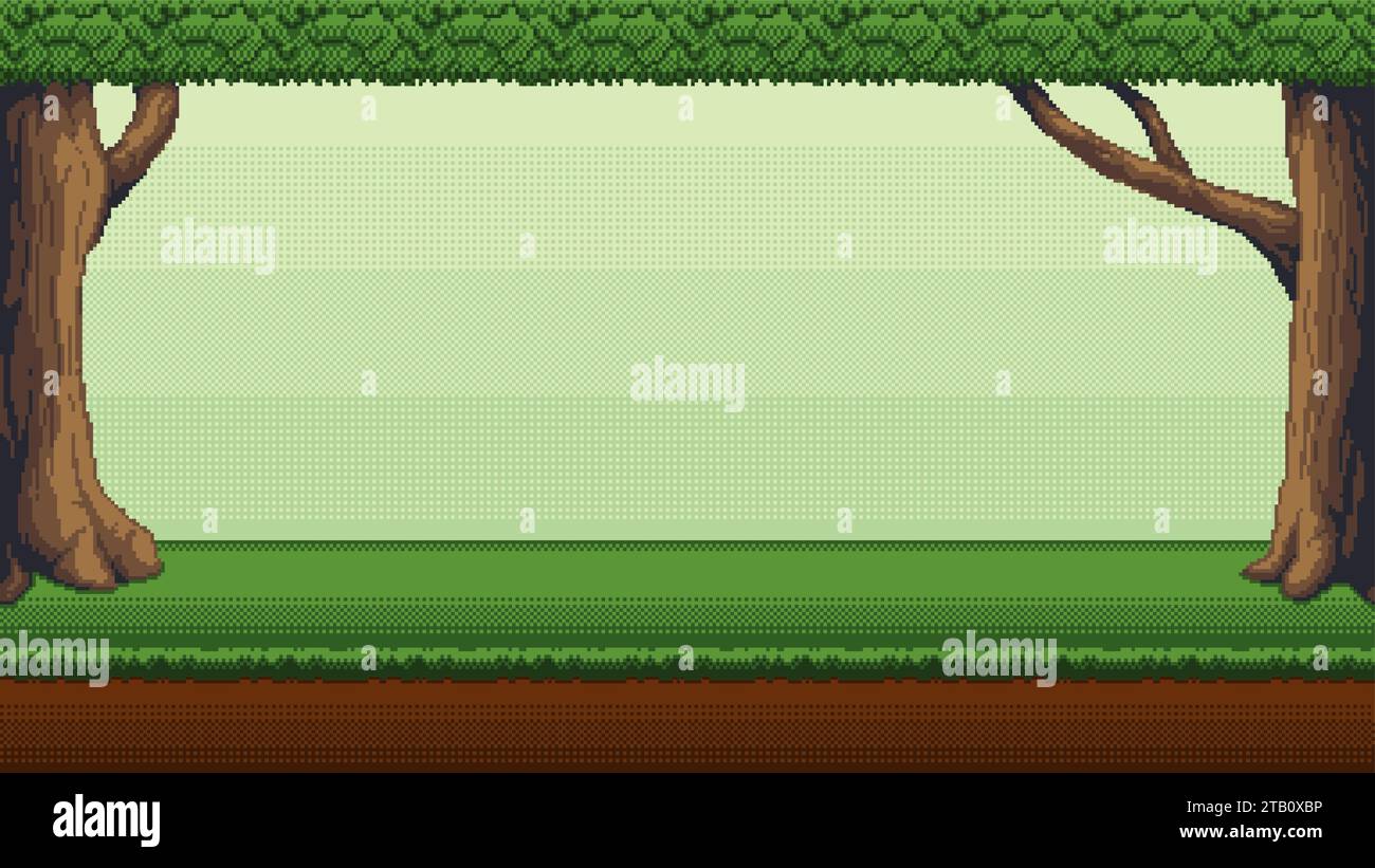 Forest pixel art background. 2d backdrop for 8-bit retro video game or ...