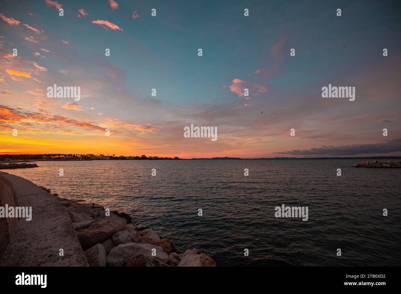 View of the bay at privlaka in early morning sun. Moments before ...