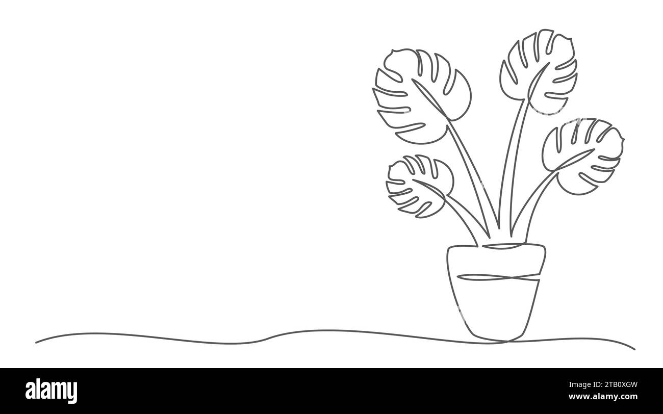 Plants One line drawing isolated on white background Stock Vector Image ...