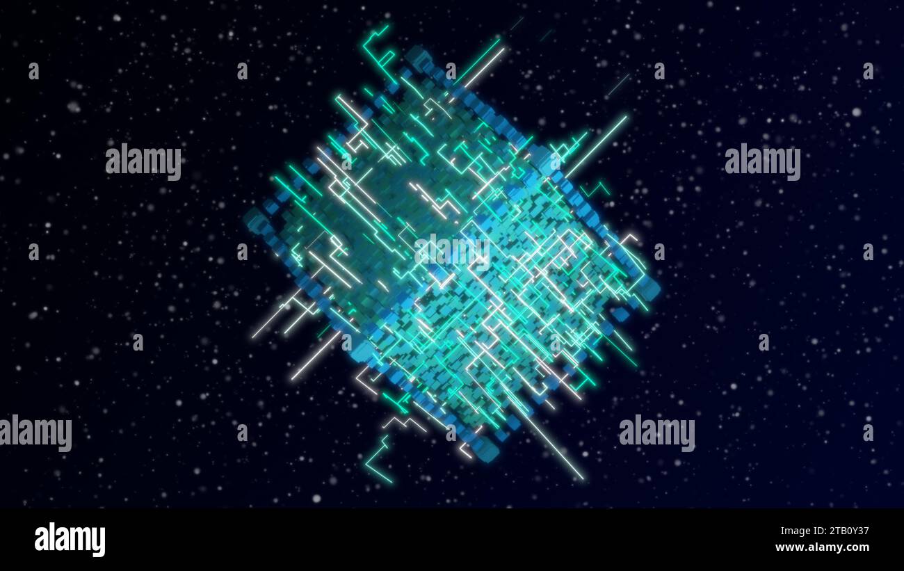Emergence Sci-Fi cube with neon glowing elements Stock Photo - Alamy