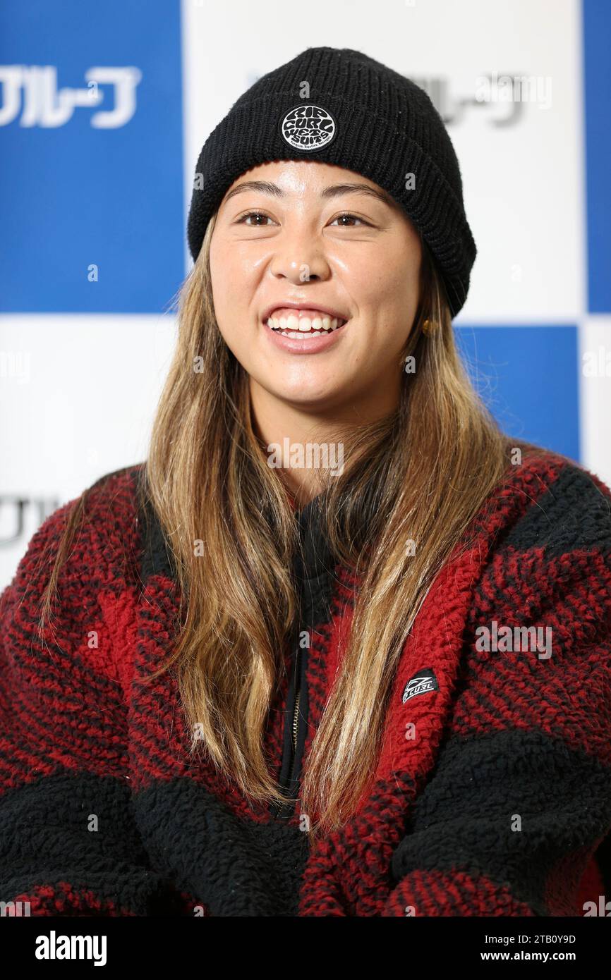 Amuro Tsuzuki, a Japanese professional surfer, attends an interview in Tokyo on Dec. 4, 2023 ...