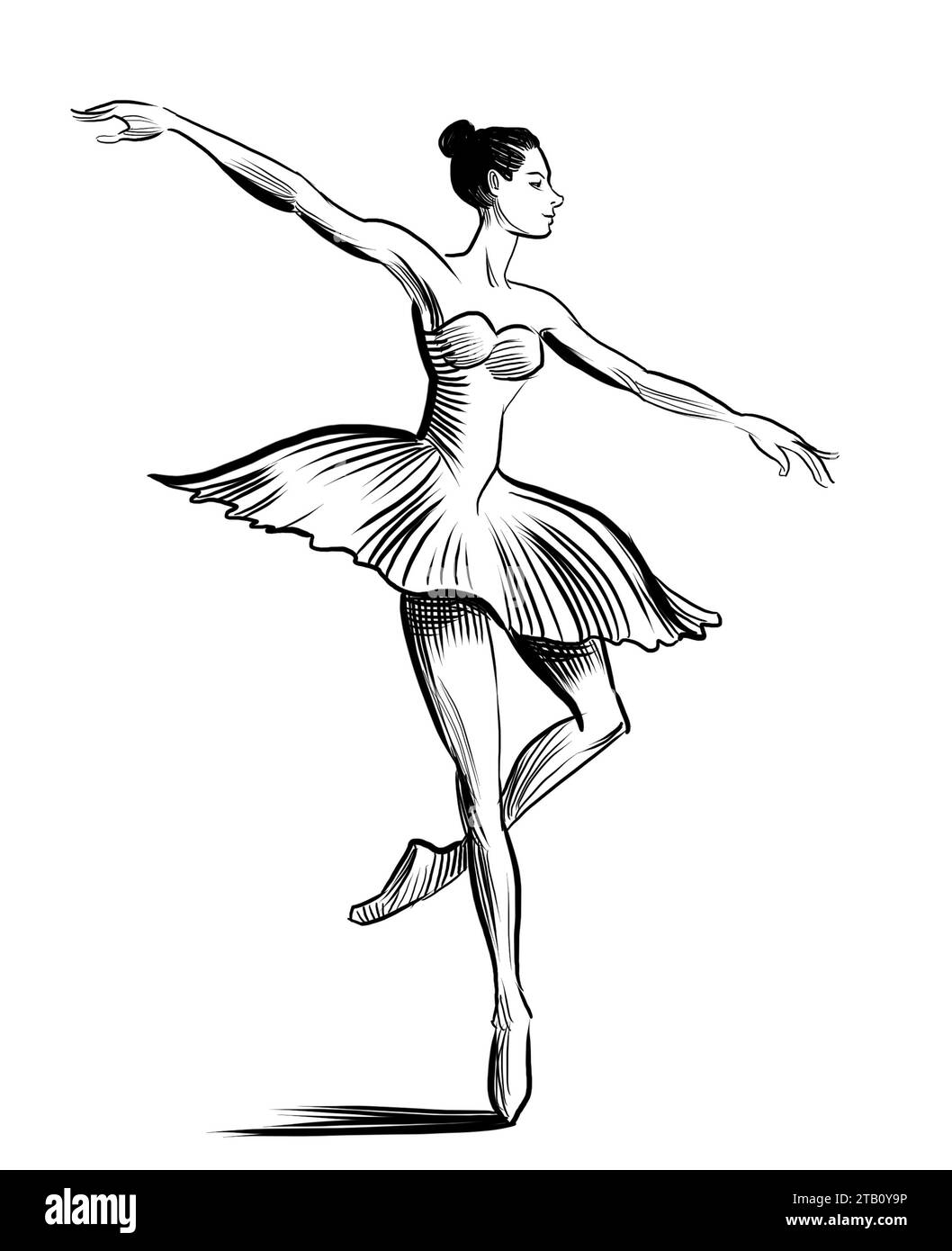 Dancing ballerina. Hand-drawn black and white illustration Stock Photo ...