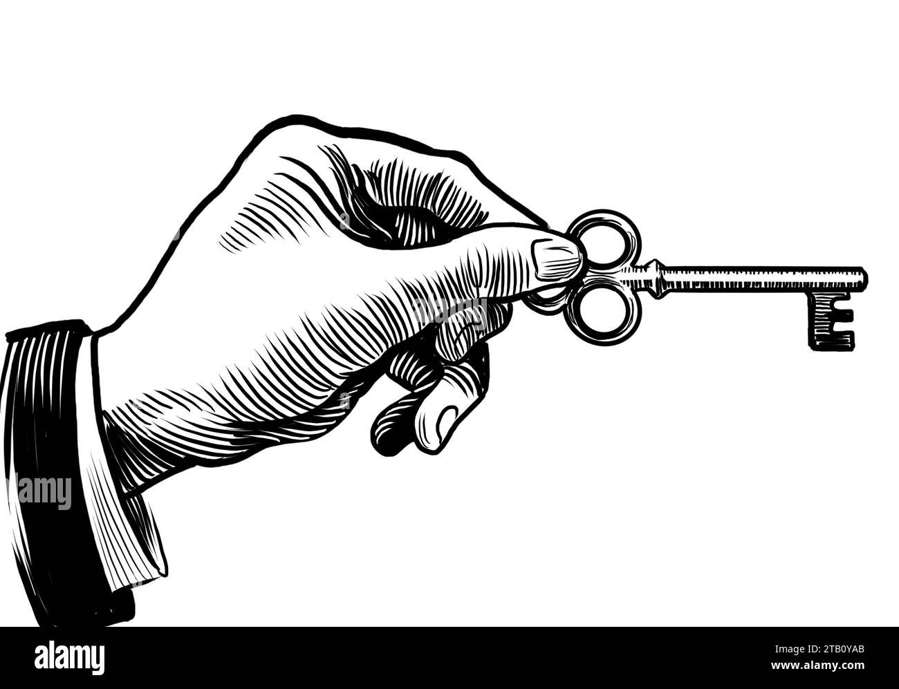 Hand with a key. Hand-drawn black and white illustration Stock Photo ...
