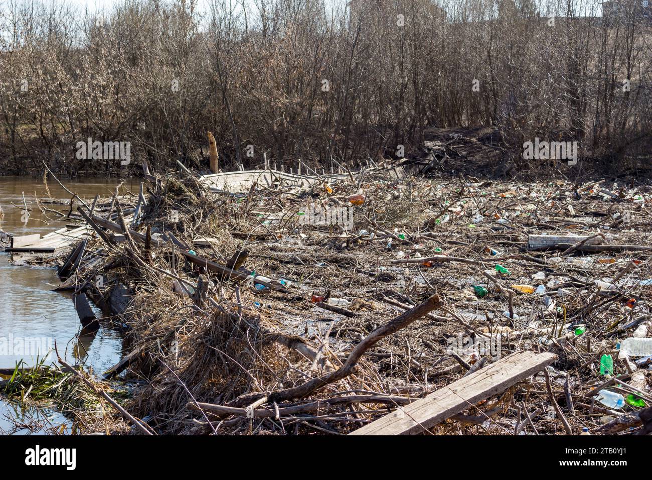 Pollution of the environment with non-degradable waste. A large garbage ...